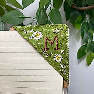 Bloomy Line - Personalized Hand Embroidered Corner Bookmark, Bloomy Line Bookmark, Hand Stitched Corner Bookmark, 26 Letters Embroidery Bookmarks for Book Lovers (Summer, A)