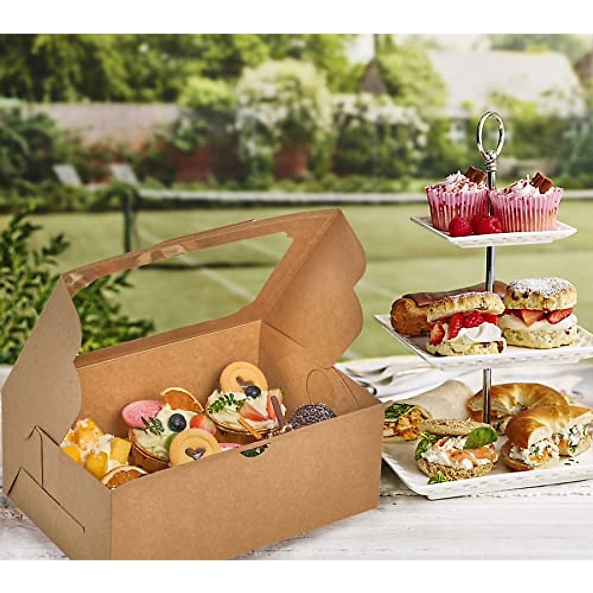 UnicoPak 20 Pack 10 x 6.8 x 4 Inch Tall Brown Cupcake Boxes with Handle Tray, Cupcake Boxes 6 Count, Extra Large Cupcake Boxes Bakery Boxes Muffin Boxes for Standard and High Creams Decorated Cupcakes Muffins Jumbo Cupcakes