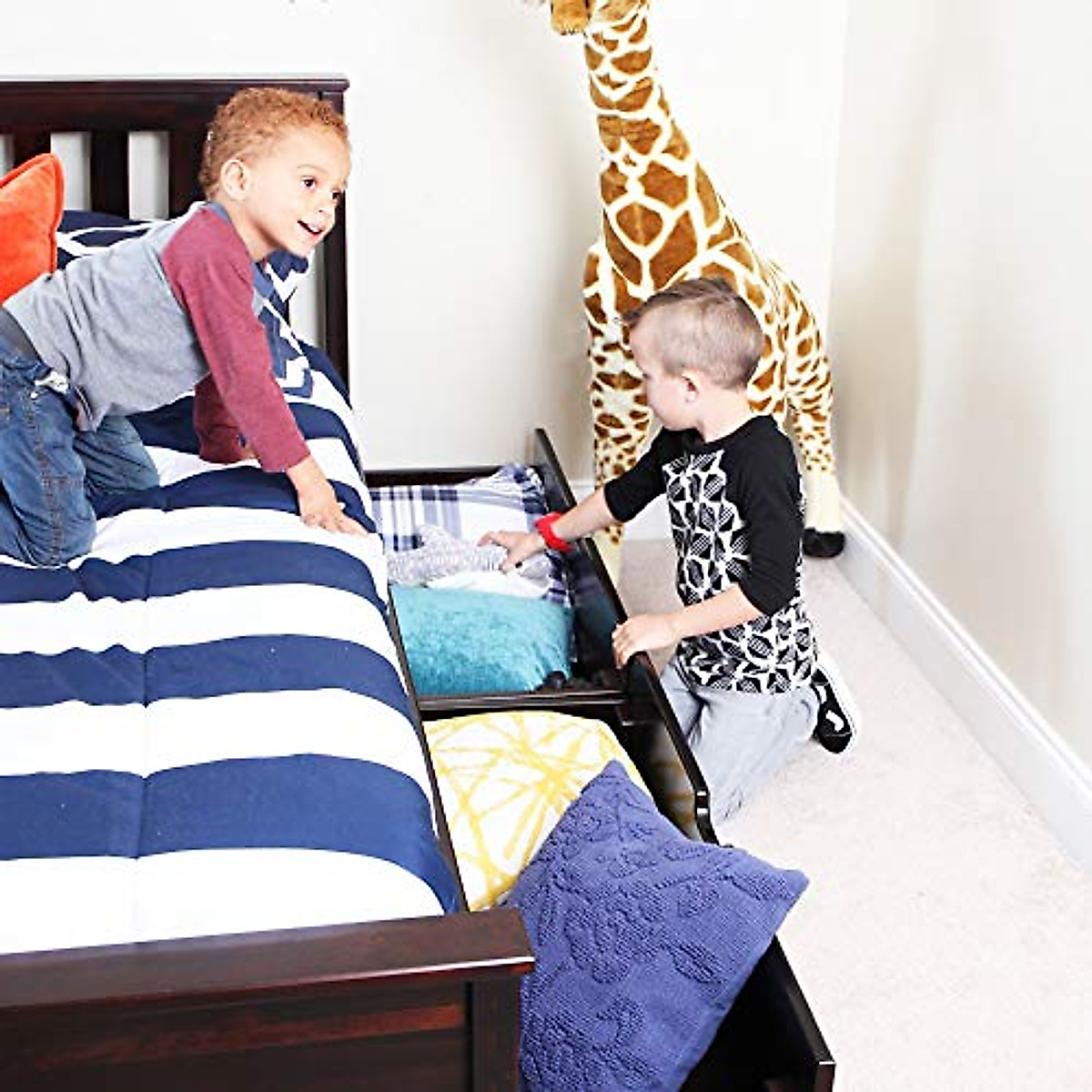 Max & Lily Twin Bed, Bed Frame with Headboard For Kids with Storage Drawers, Slatted, Espresso