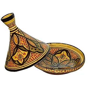 Moroccan Handmade Serving Tagine Exquisite Ceramic With Vivid colors Original 10 Inches in Diameter Yellow