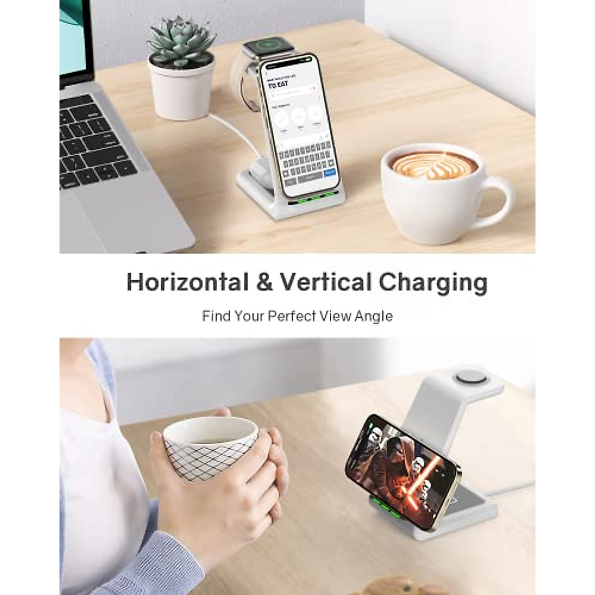 Wireless Charging Station for Apple - 3 in 1 Wireless Charger Stand Dock Watch and Phone Charger Station for Apple Watch 8/7/SE/6/5/4/3/2, iPhone 14 13 12 Pro Max SE XS XR X, Samsung, AirPods Pro/3/2
