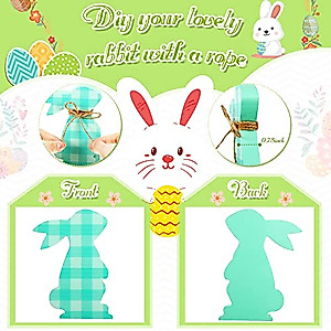 4 Pieces Easter Bunny Table Wooden Signs Bunny Shaped Farmhouse Decor Spring Bunny Wood Tabletop Easter Decorations Easter Bunny Dining Room Table Decor Sign Wood Bunny Decor with Rope (Cute Style)