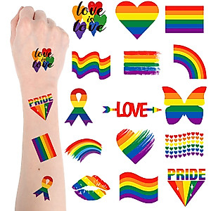 Loopeer 600 Pcs Pride Temporary Tattoos Rainbow Temporary Tattoos Butterfly Heart LGBT Accessories Gay Pride Tattoos Bulk Accessories Waterproof Body Stickers for Boys Girls Women Men Festivals