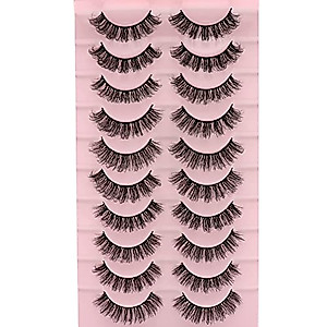 Russian Strip Lashes that look like extensions, D Curl Fluffy False Eyelashes, 10 Pairs Wispy Natural Fake Lashes Pack(D03)