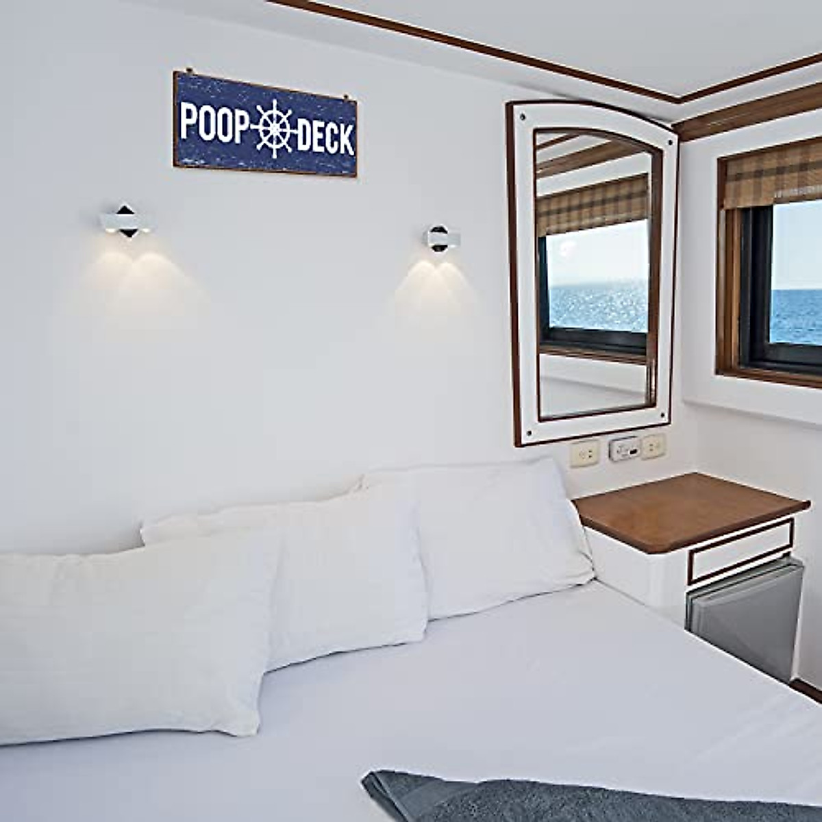 POOP DECK Sign Nautical Nursery Wall Decor Rustic Beach Bathroom Wood Sign Nautical Boat Decor Ocean Coastal Theme Decorations for Home Hanging Wood Sign for Ocean Bathroom and Nursery 15.7 x 5.9 Inch