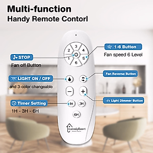 warmiplanet Ceiling Fan with Lights Remote Control, 42-Inch, DC Motor, 6 Speed, Dimmable LED Light, Black, 3-Blades
