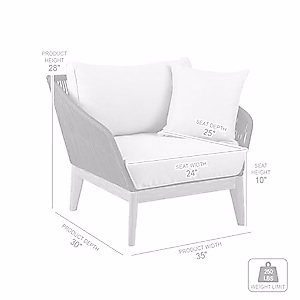 armen LIVING LCATCHWDDK Athos Indoor Outdoor Club Chair in Dark Eucalyptus Wood with Latte Rope and Grey Cushions, Gray