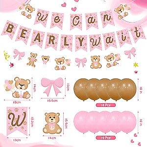 Pink Teddy Bear Baby Shower Theme Party Supplies, We Can Bearly Wait Banner Cake Topper Ballons for Girls Baby Bday, Weclome Baby, Bear Theme Baby Shower, Gender Reveal Party Decorations