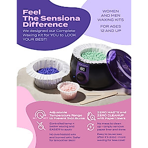 Sensiona Hot Wax Kit, Unisex Hot Wax Hair Removal. Complete Home Waxing Kit for Hair Removal, Brazilian Bikini Wax, Underarms, Legs and Face Hair. Includes No Mess Wax Liners and Gentle Skin Spray.