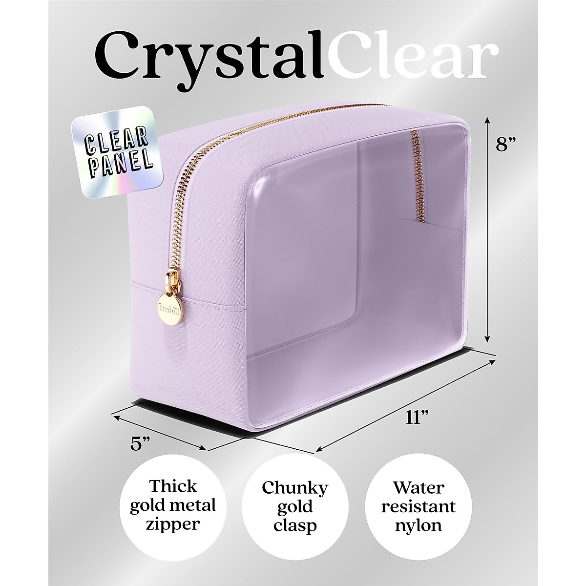 Embla Clear Cosmetic Bag Makeup Bag, Clear Zipper Pouch Cosmetics Bags Cute Womens Make Up Pouches, Clear Toiletry Travel Bag Tote, Preppy Purse Cosmetic Organizer Mini Small Large Makeup Bags, Lilac