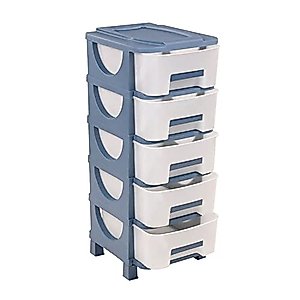 Homeplast Oyma 37 Inch Tall Plastic 5 Drawer Home Storage Indoor/Outdoor Organizer Shelf Unit with Perforated Ventilated Drawers, Blue