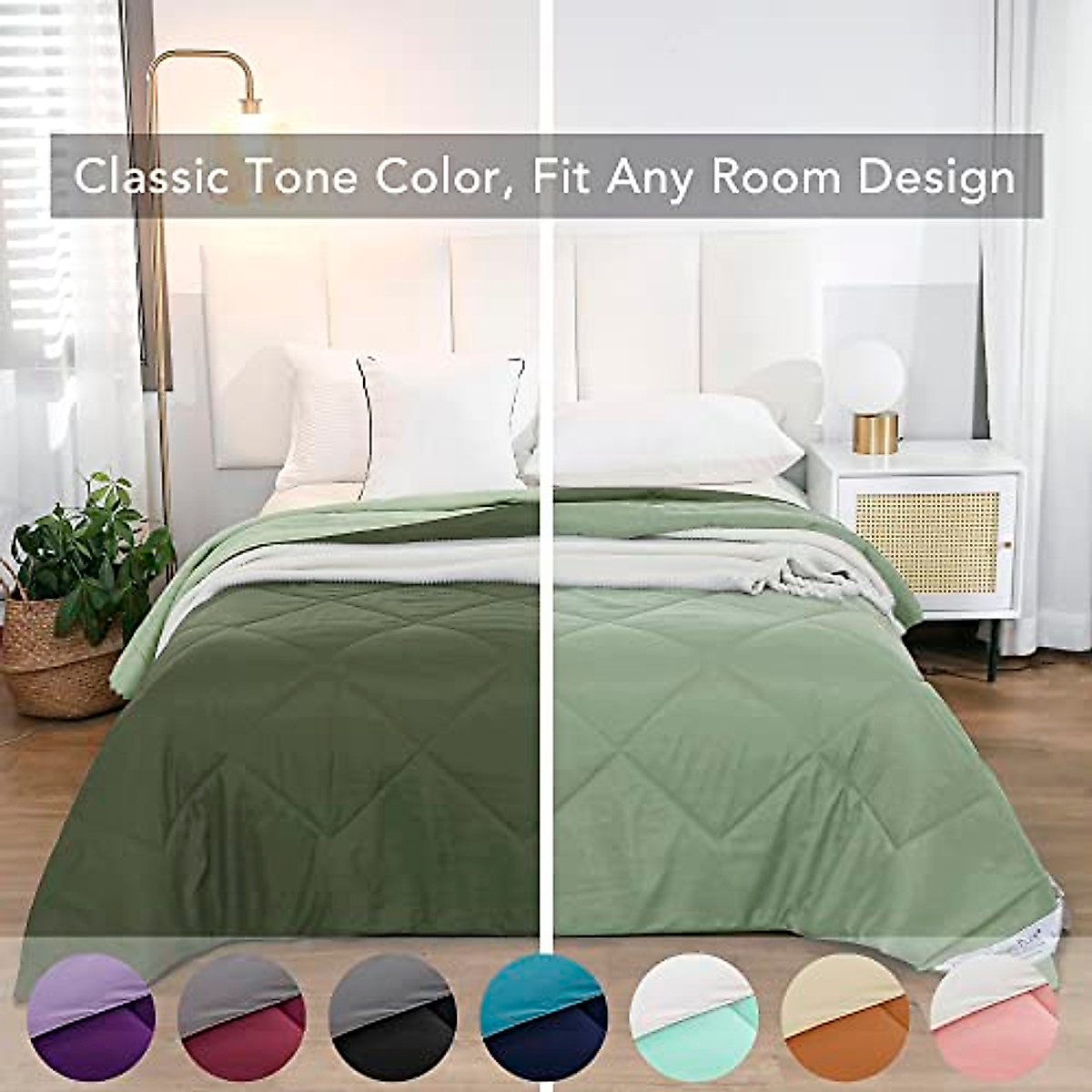 Seward Park Full/Queen Size Reversible Comforter Girls Bedding Lightweight Microfiber Fill Bedspread All Season Fall Warm Blanket Sage Green/Forest Green