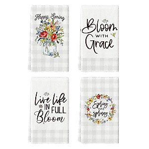 Artoid Mode Bloom Spring Has Sprung Home Kitchen Towels, 18 x 26 Inch Holiday Spring Summer Drying Cloth Dish Towels for Cooking Baking Set of 4