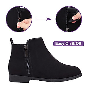 Harvest Land Girl Boots Kids Ankle Boots Warm Side Zipper Boots Low heel Short Booties Winter Snow Boots Anti-Slip Outdoor Shoes for Little Kids/Big Kids Black US4