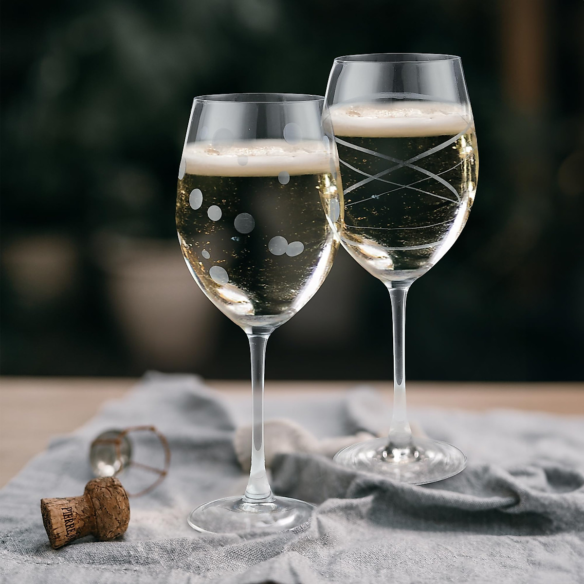 Joeyan Hand Blown Etched Red and White Wine Glasses,Stemmed Glasses with Stripes and Dots Pattern,Clear Carved Long Stem Glassware Set for Wine Tasting Birthday Anniversary Wedding,19 oz,Set of 4