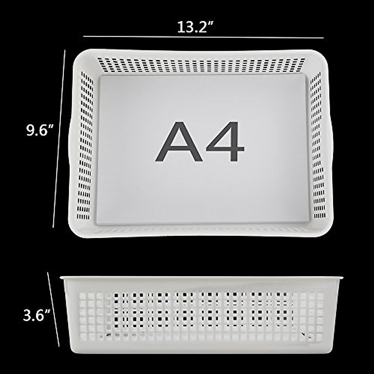 Lesbin Plastic Storage Trays Baskets/Organizing Baskets, 13.2 Inches x 9.6 Inches x 3.6 Inches, Set of 6 (White)