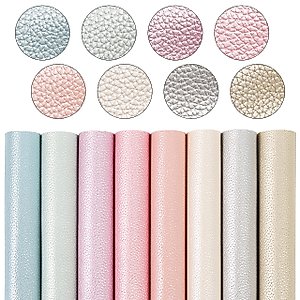 LOTOFUN Shiny Pearl Faux Leather Sheets: Soft Pearl Lustrous Textured Metallic PU Synthetic Leather Fabric 8Pcs/Set 12x8 Inch for Bows Earrings Making DIY Craft (Light Color)