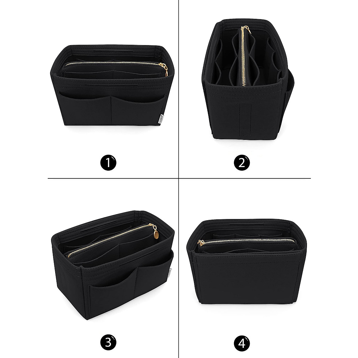 LEXSION Felt Purse Bag Organizer Insert with zipper Bag Tote Shaper Fit Speedy Neverful PM MM 8021 Black M