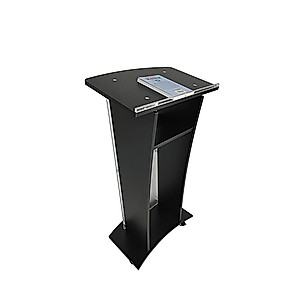 Acrylic Church Podium Pulpit Debate Conference Lectern Plexiglass Lucite Black Wood Shelf Cup Holder on Wheels 1803-5-BLACK-NPF