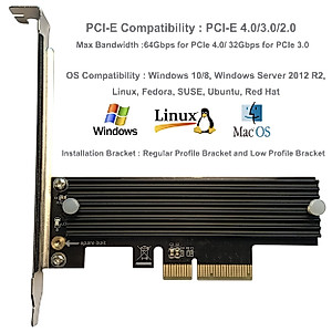 Bejavr M.2 NVME to PCIe 3.0/4.0 x4 Adapter, NVME/AHCI SSD to PCIe Expansion Card with Aluminum Heatsink Solution, Supports PCI-Express X4 X8 X16 Slots
