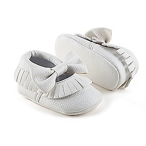 DELEBAO Infant Toddler Baby Soft Sole Tassel Bowknot Moccasinss Crib Shoes (3-6 Months, White)