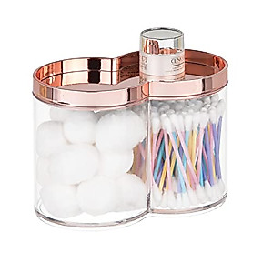 mDesign Plastic Canister Jar Organizer Set with Storage Lid - Home Decor Holder for Bathroom/Restroom Vanity Countertop, Cabinet - Holds Cotton Balls, Soap - Lumiere Collection - Clear/Rose Gold