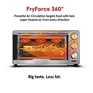 Gourmia GTF7350 6-in-1 Multi-function, Stainless Steel Air Fryer Oven - 6 Cooking Functions - Fry Basket, Oven Rack, Baking Pan & Crumb Tray, Included + Recipe Book