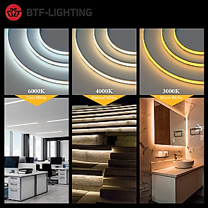 BTF-LIGHTING FCOB COB Flexible High Density Uniform Light LED Strip 14W/m 2x16.4FT Total 32.8FT DC24V Daylight White 6000K 528LED/m CRI 90+ 10mm Width LED Ribbon (No Adapter or Controller)