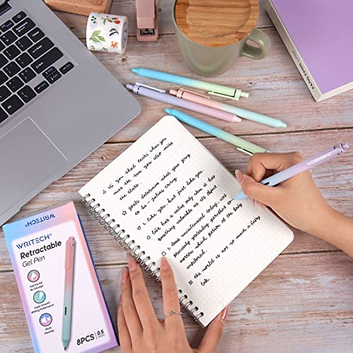 WRITECH 8ct Retractable Black Gel Pens 0.5mm | Smooth