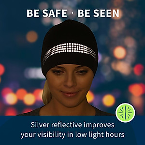 TrailHeads Ponytail Hat - Adrenaline Series | Women’s Running Beanie with Reflective Accents | Black Skull Cap - Black/Reflective