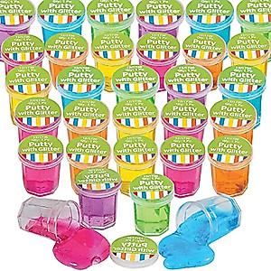 Kicko Mini Putty with Glitter - 48 Pack Assorted Neon Colored Sludge - Silly Putty for Kids - Assorted Educational Relaxation Fidget Toy - Party Favor Glitter Putty for Kids - Mini Slime Bulk