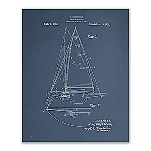 Sailboat Patent Wall Decor - Set of 6 (8x10) sailing art prints