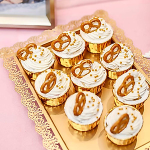 2Pcs Iron Cupcake Plate Dessert Serving Tray Fruit Platter for Halloween Tea Party Brithday Party Wedding Baby Shower Rectangle Gold