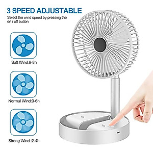 Maelifu Folding Fan Quiet 3- Speed Wind Highly Stretchable Simulated Natural Wind 180 ° Adjustment Battery Powered or USB Powered Home Desk Bedroom Portable Travel Mini Decorative Fan (White) (White)