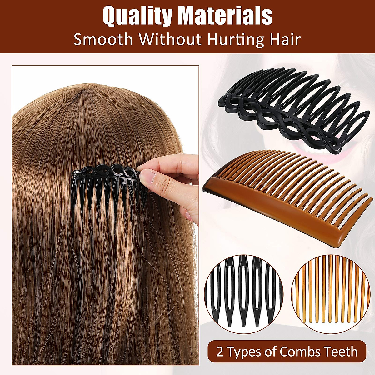 24 Pieces French Hair Side Combs Set Plastic Twist Comb Hair Clip Accessories for Women(9 Teeth Side, 11 Teeth Side, 23 Teeth Side)