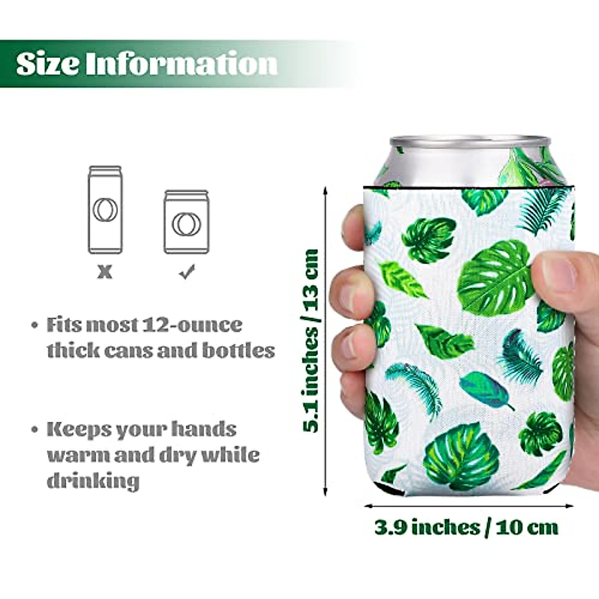 ADXCO 12 Pieces Can Cooler Sleeves Neoprene Thick Can Sleeves Soda Beverage Can Cover Beer Cooler Bag for Tropical Summer Beach Parties, Picnics, BBQs (5.1 x 3.9 Inch)