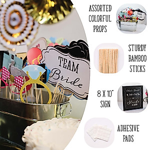 Wedding Photo Booth Props with 8 x 10-Inch Sign, 45 Adhesive Pads, 35 Wooden Sticks - Signs for Wedding Backdrop and Selfie Station