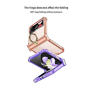 Hokycusvi Hinge Case for Samsung Galaxy Z flip 4 with Ring Shockproof Thin Cover with Transparent Hard PC Back, Soft TPU Edges (Clear)