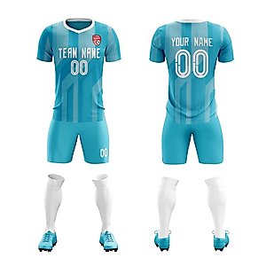 Custom Soccer Jersey Uniform for Men Women Boy Sleeveless Personalized Shirt and Shorts with Name Number, Aqua Blue&white-28, One Size