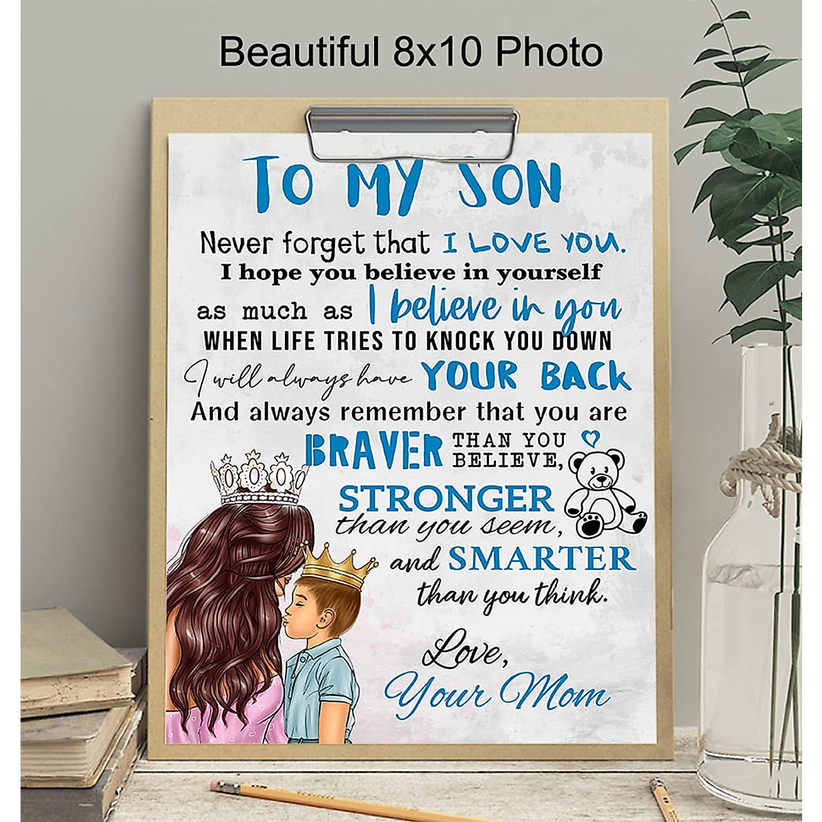 Boys Bedroom Decor - To My Son - Little Boy Kids Room decoration - Baby shower Gift - Blue Nursery Decor - Family Wall Decor Poster - Mom Mother Mexicans Latinx Infant Toddler Child Wall Art & Decor