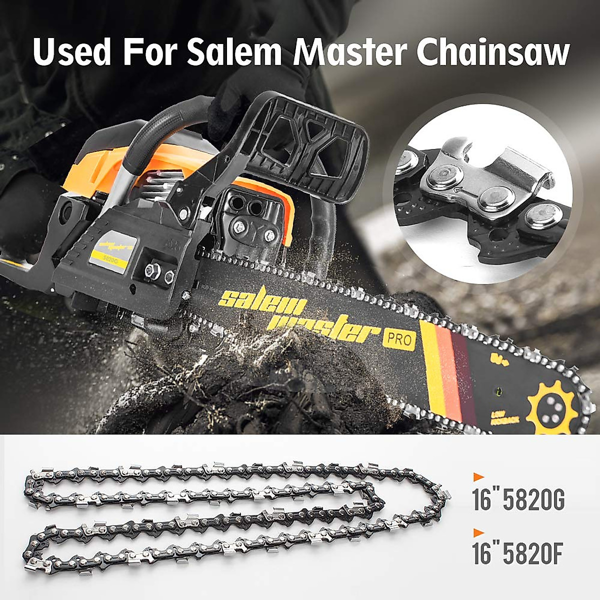 SALEM MASTER 20 Inch Chainsaw Chains Chainsaw Blade- .058" Gauge - .325" Pitch - 76 Drive Links, Semi-Chisel Gas Powered Chainsaw Chain Fits Chainsaw(20")