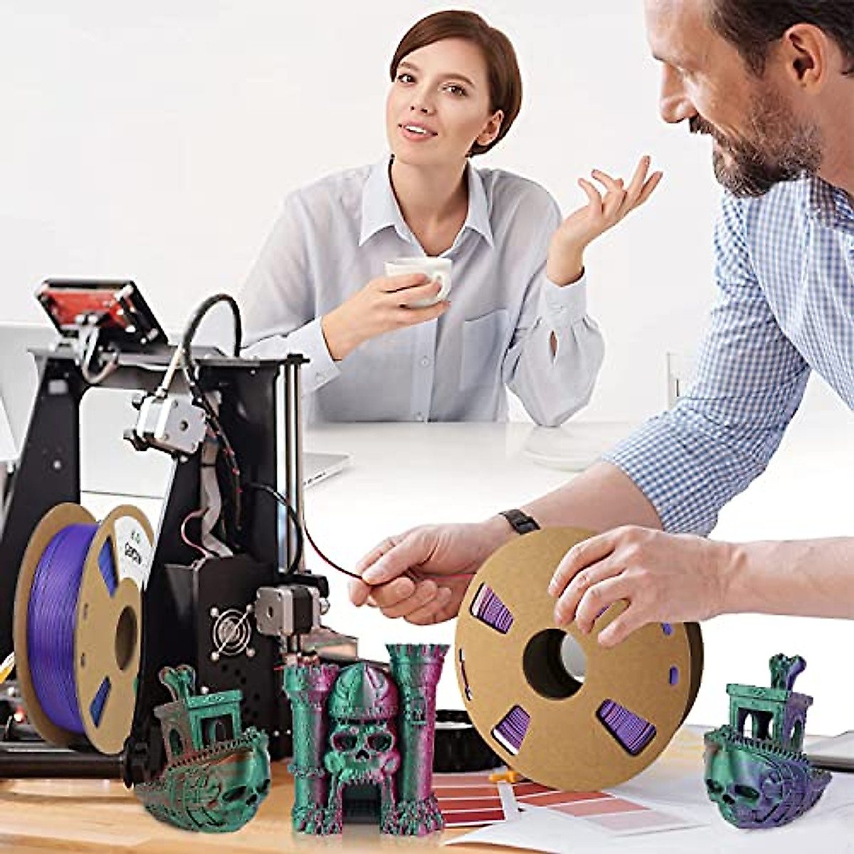 3D Printed Dragon 3D Printer Filament, Tri-Colors PLA Filament 1.75mm, Coextrusion Silk PLA Filament, Rainbow PLA Filament with Silk PLA Red-Blue-Green, 3D Printing Filament +/-0.02mm, 1kg/2.2lbs