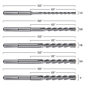 Owl Tools SDS Max Masonry Drill Bit Set (Carbide Tipped - 5 Piece Set) 13" Length in The Following Sizes: 1/2", 5/8", 3/4", 7/8", and 1"
