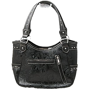 HW Collection Western Purse Rhinestone Cross Angelic Wings Women Handbag Wallet Set (Black)