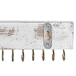 MyGift 3 Piece Hanging Jewelry Rack for Wall, Whitewashed Wood Jewelry Organizer with Brass Metal Hooks and Rod for Holding Earrings, Bracelets, and Necklaces