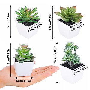 COCOBOO Artificial Succulents in Pots 4pcs Succulents Plants Artificial, Fake Succulents Small Potted Fake Plants for Desk Shelves Living Room Bedroom Kitchen Office Windowsills Decoration