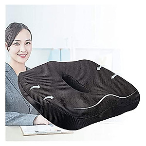 HHWKSJ Cushion - Use for Chairs, Car, Office, Commute, Airplane, Wheelchair - Portable - Relieve Sciatica, Coccyx/Tailbone & Chronic Back Pain Relief - Ergonomic Comfort - Long Lasting (Black)