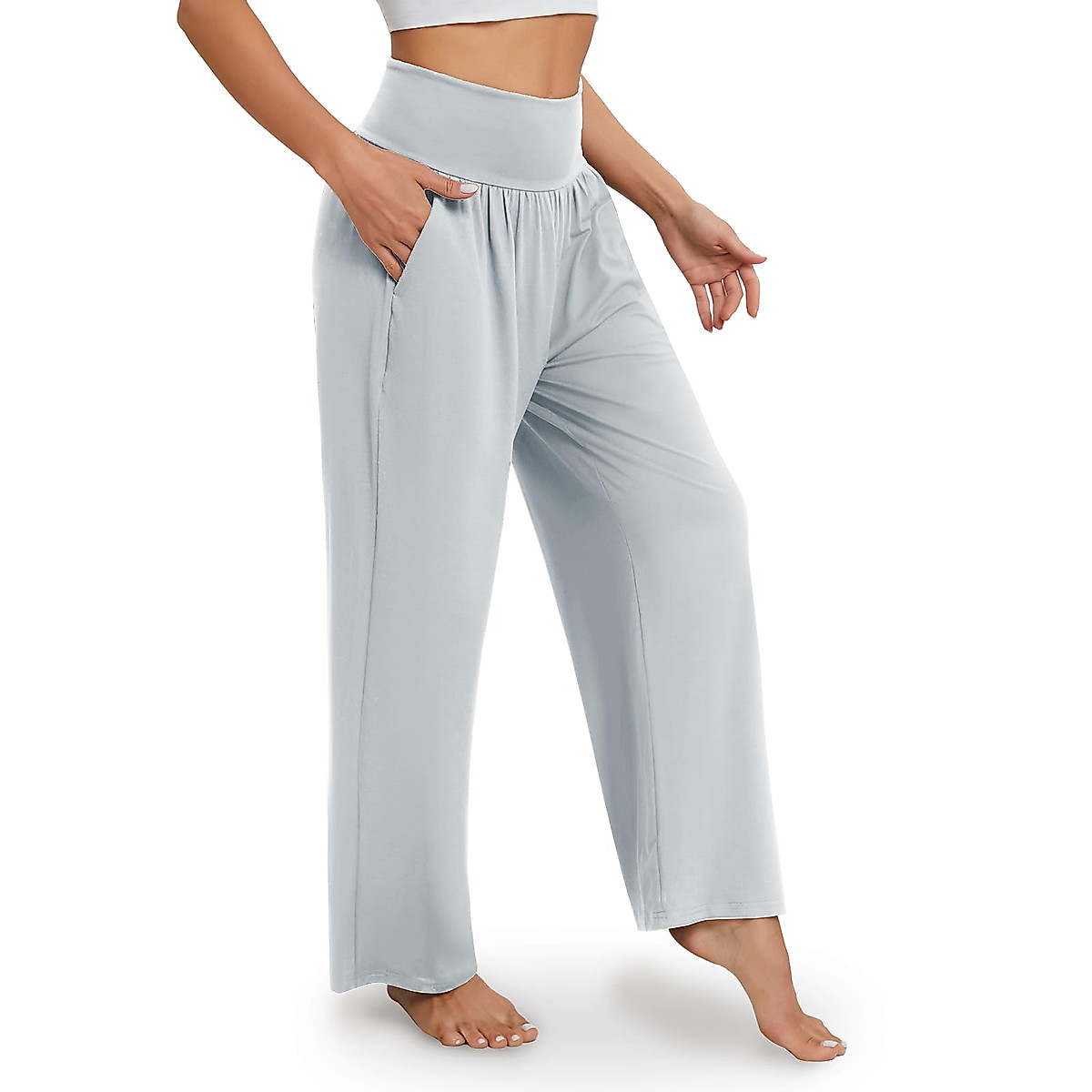 Gracyoga Wide Leg Yoga Pants for Women Casual Loose Cozy Sweatpants High Waisted Lounge Pajama Flowy Pants With Pockets
