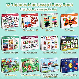 Montessori Busy Book for Toddler, Preschool Learning Activities & Educational Toys, 12 Themes Preschool Workbook Activity Binder, Autism Learning Materials and Travel Toys Books for 2 3 4 5 Year Olds