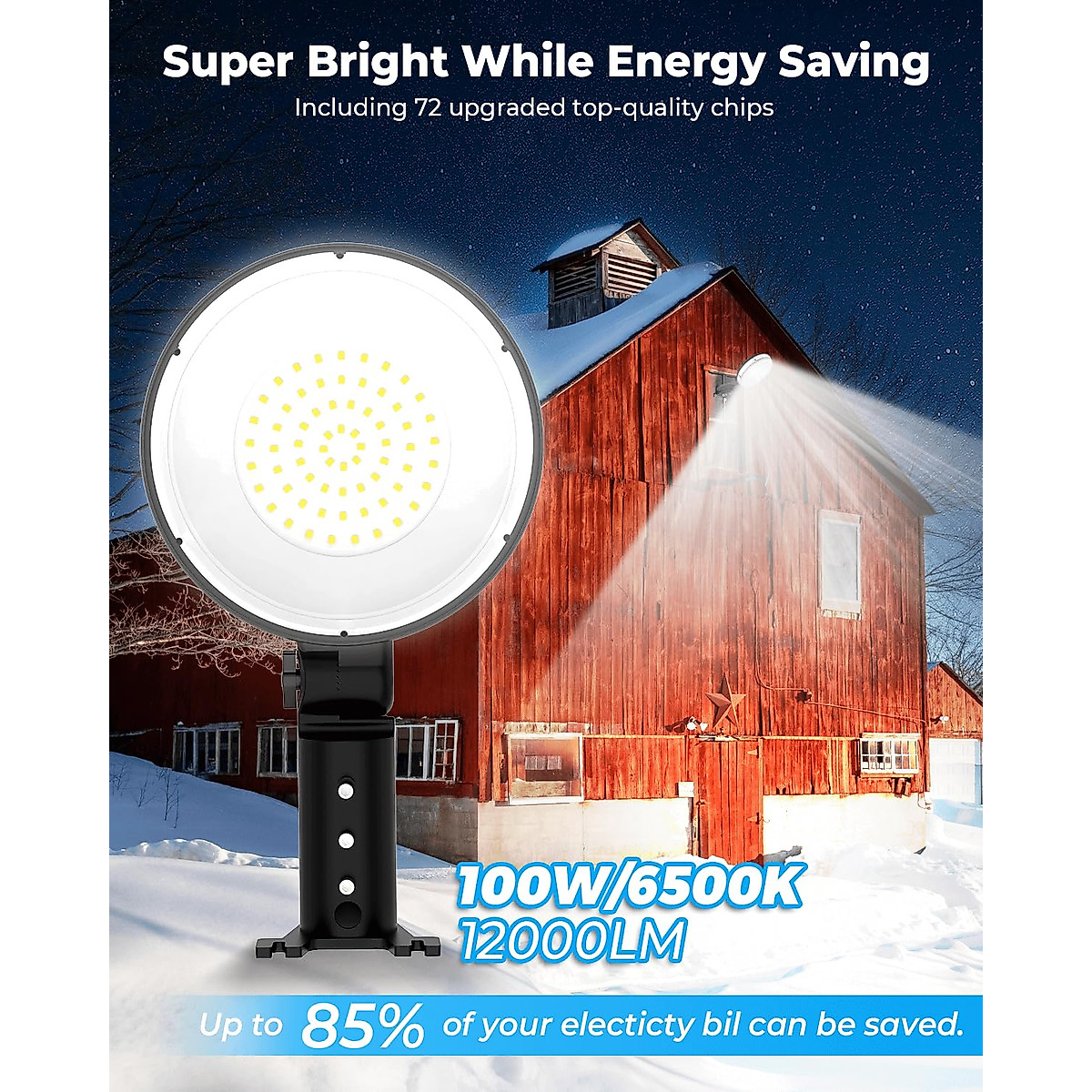 AGranTOP LED Barn Light, 12000LM Dusk to Dawn Outdoor Lighting with Photocell Adjustable Angle 100W 6500K Daylight IP66 Waterproof Street Light for Barn/Yard/Garage/Security